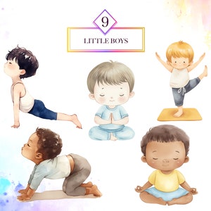 Watercolor Cute Kids Yoga Clipart Bundle, Meditation Clip Art, Self ...