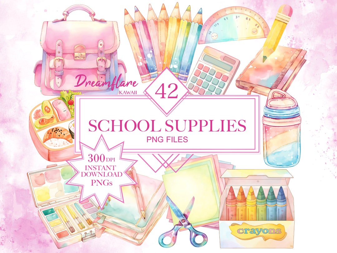 Watercolor School Supplies PNG Clipart, Back to School PNG, Pastel ...