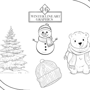 Winter Line Art Graphics PNG & SVG Bundle, Winter Digital Stamp ...