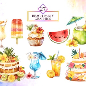 Watercolor Beach Birthday PNG Bundle, Birthday Party Clipart ...