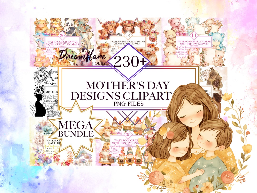 Mothers Day Clipart Mega Bundle, Watercolor Mother's Day Clipart ...