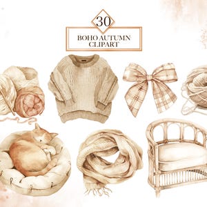 Watercolor Boho Autumn Clipart Bundle, Boho Fall PNG, Autumn PNG, Cozy ...