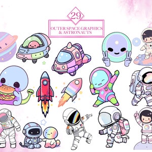 Kawaii Outer Space Clipart Bundle, Space Clipart Set, Astronaut PNG ...