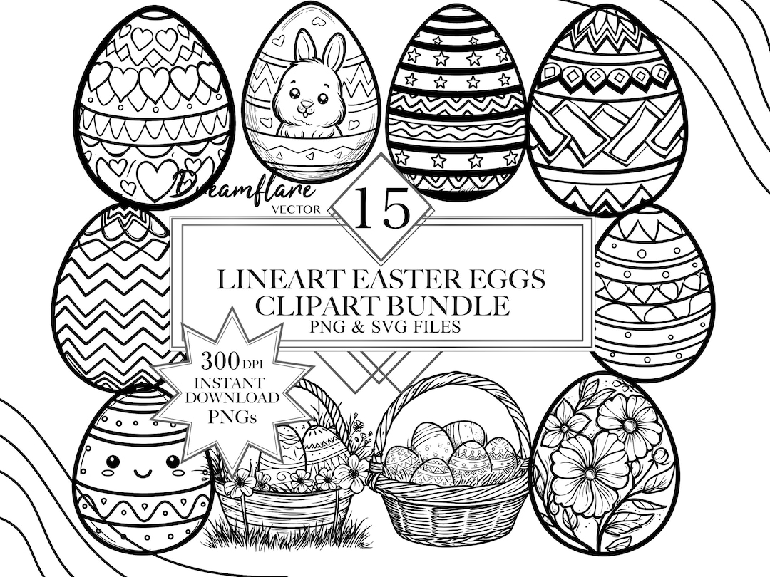 Lineart Easter Eggs PNG & SVG Bundle, Easter Egg SVG, Easter Egg Digi ...
