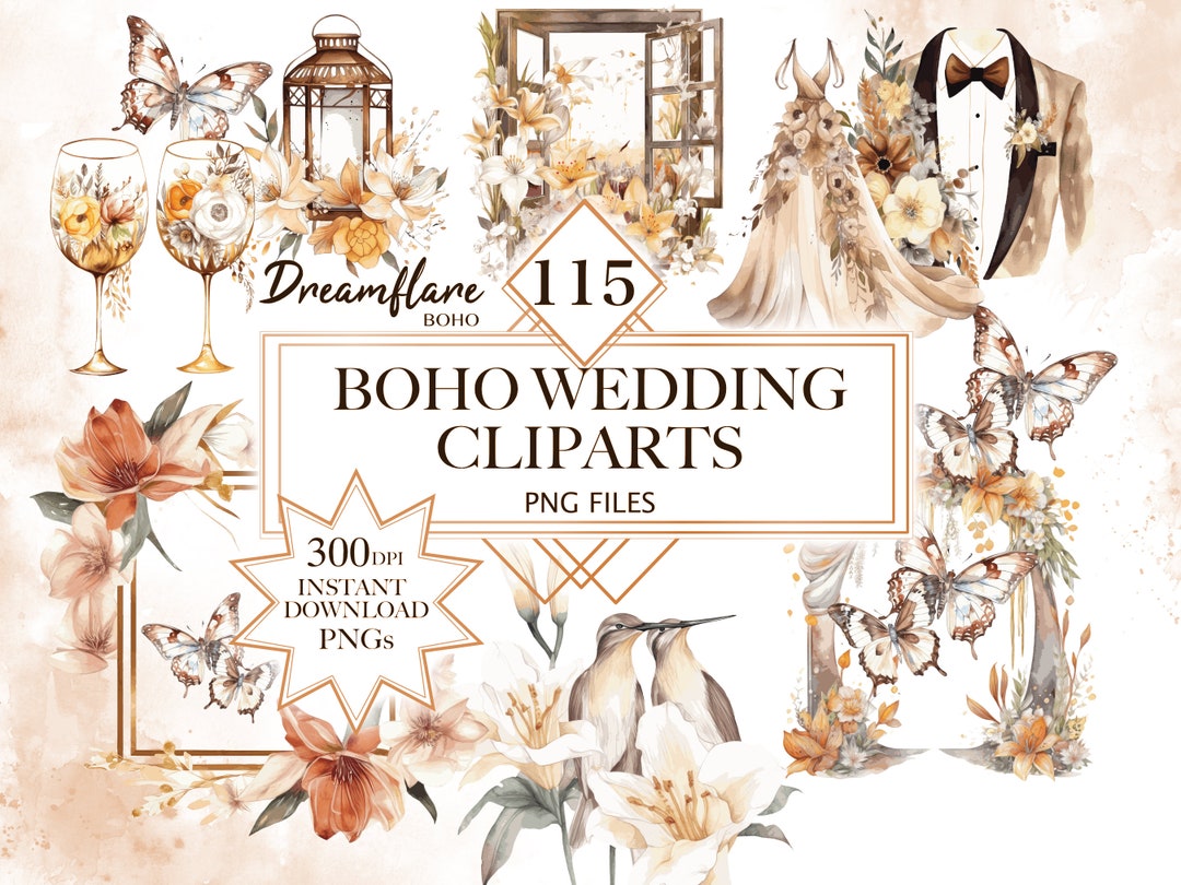 Watercolor Boho Floral Clipart, Bohemian, Beige, Lily Flowers Png ...