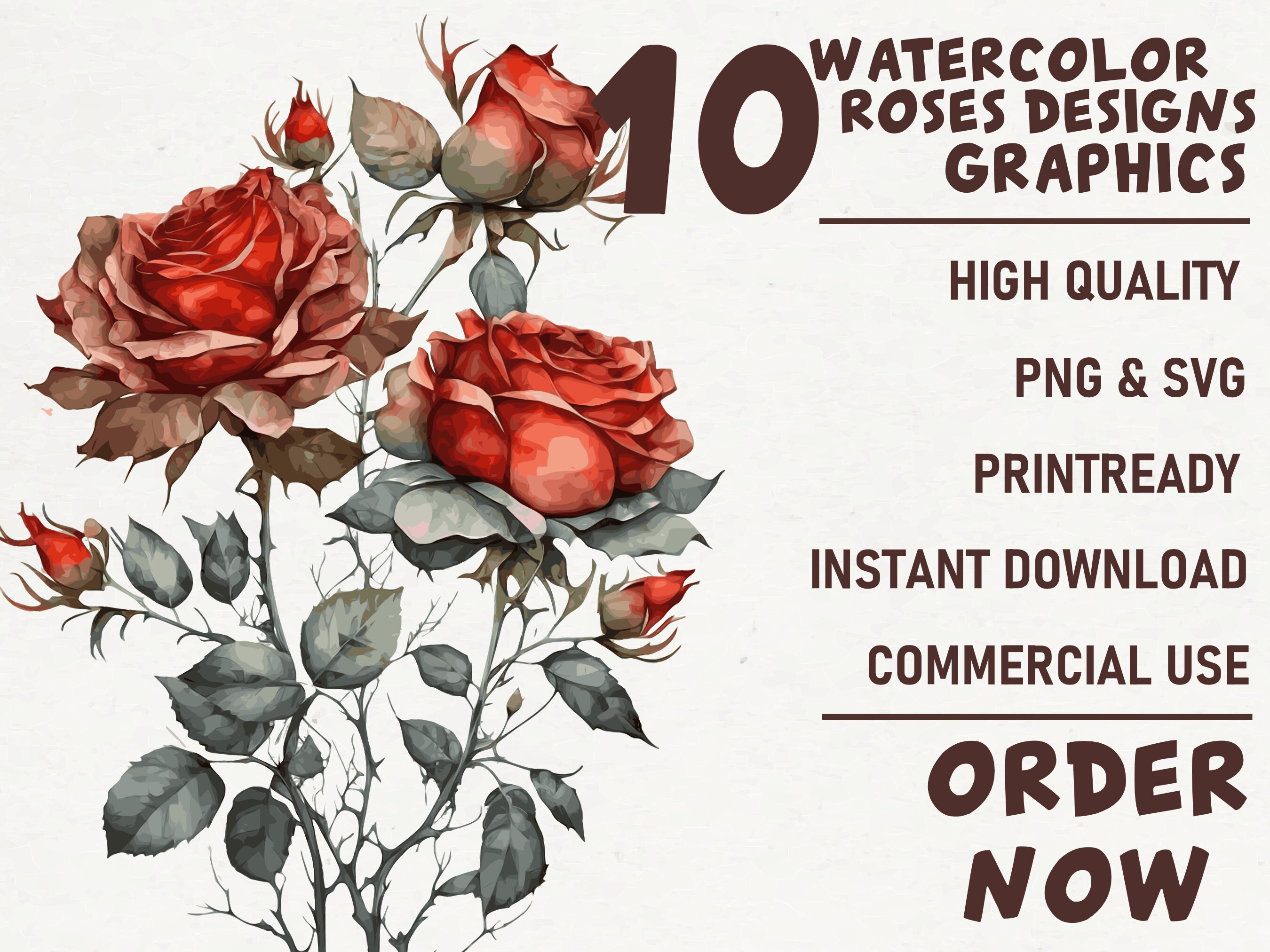 Watercolor Roses Clipart Bundle, PNG & SVG, Red Roses Svgs, Bouquets ...