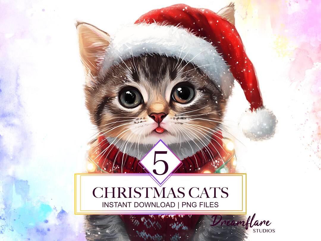 Cute Christmas Cats Clipart Bundle, Quirky Cats Clipart, Christmas ...