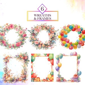 Watercolor Birthday Clipart Bundle, Birthday Party Clipart, Watercolor ...