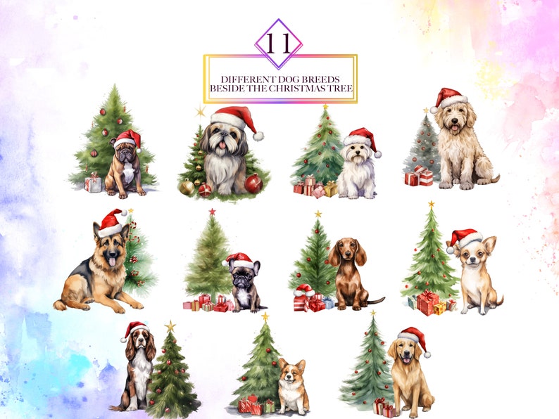 Watercolor Christmas Dogs Clipart Bundle Dogs Christmas PNG - Etsy