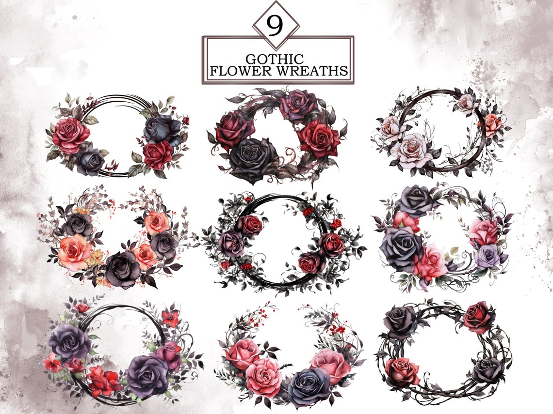 Gothic Flowers Watercolor Clipart PNG, Floral Gothic Clipart, Gothic ...