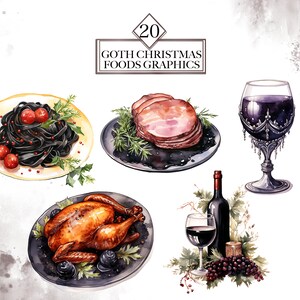 Watercolor Goth Christmas Foods PNG Bundle, Christmas Foods Clipart ...