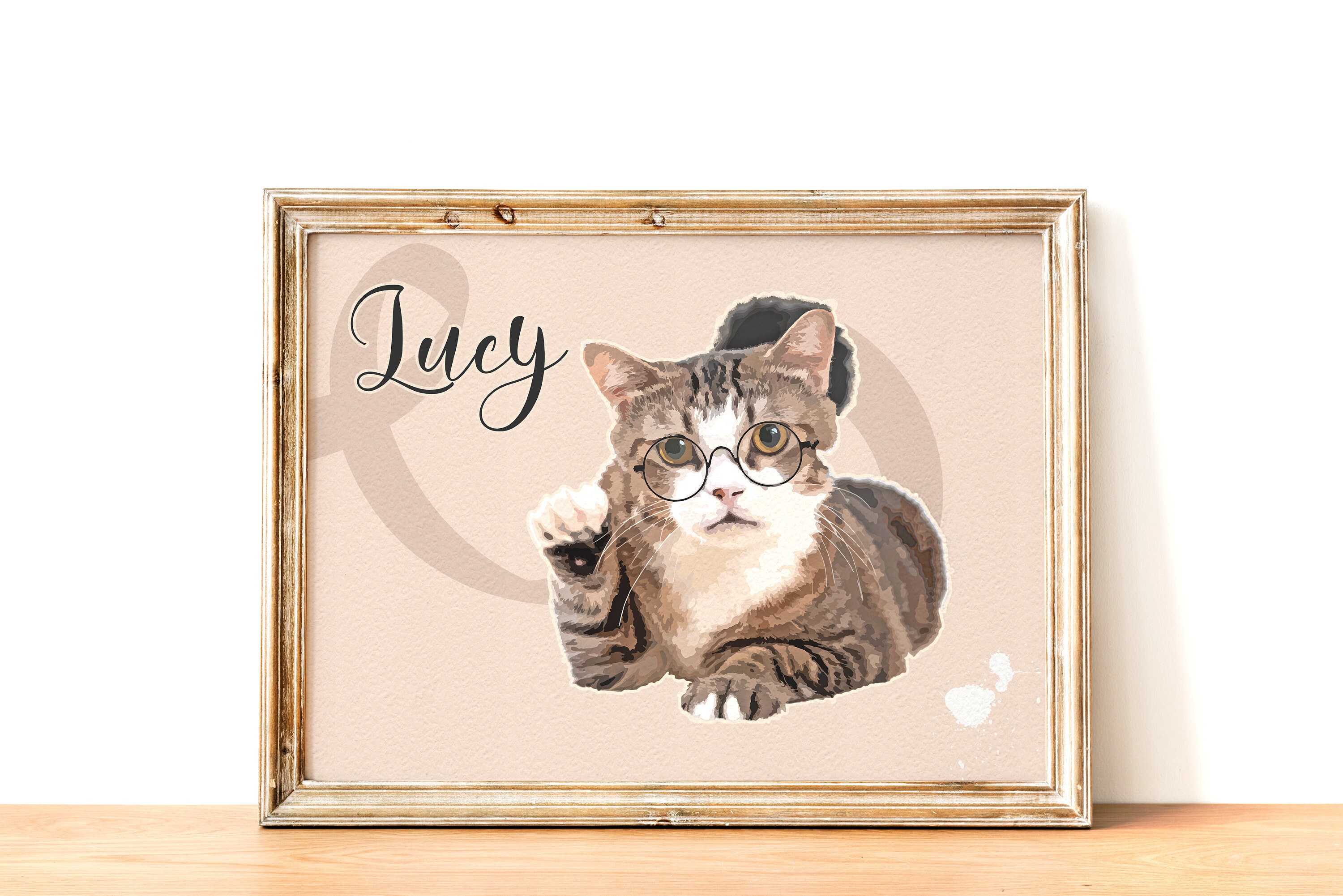 Custom Cat Portrait Cartoon Pet Illustration Digital Print | Etsy