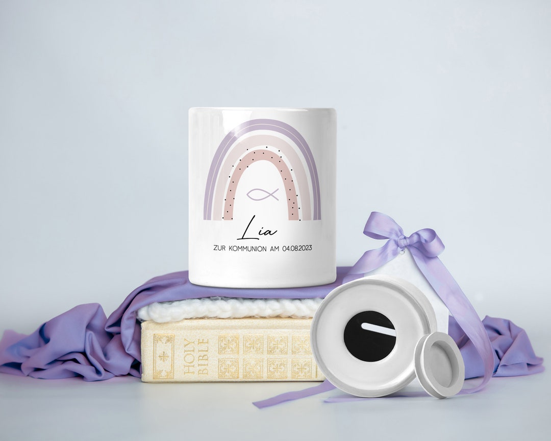 Baptism Communion Money Box Desired Name Ceramic I Rainbow - Etsy