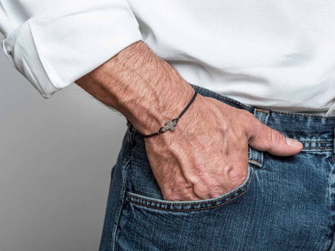 Black Diamonds Men Bracelet, Black Diamonds Cross, Bracelet Men, 18k ...