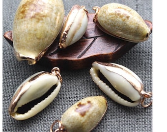 5/10/20pcs Natural Sea Shells Cowrie Shell Gold Plated Shell Pendants ...