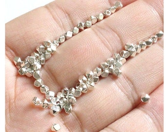 200 Silver Faceted Diamond Cut Beads: Faceted White Metal Beads Ethnic ...