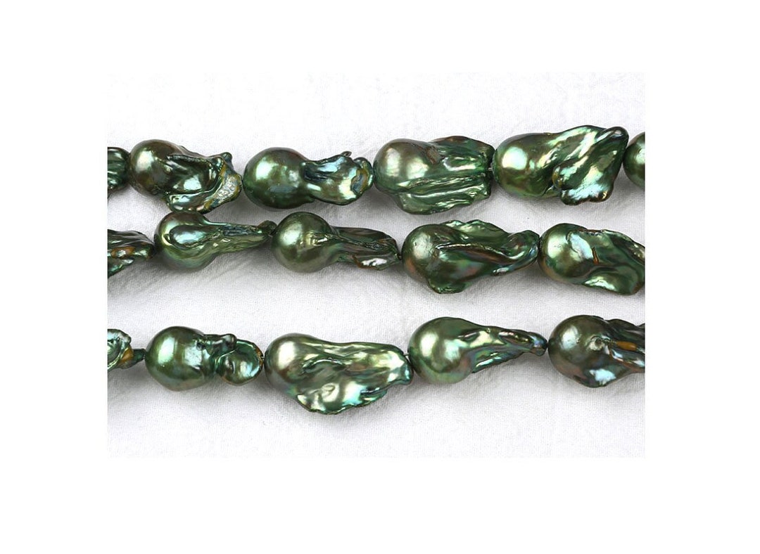 Green Fireball Pearls, 13-18mm Large Nucleated Baroque Pearl, Genuine ...