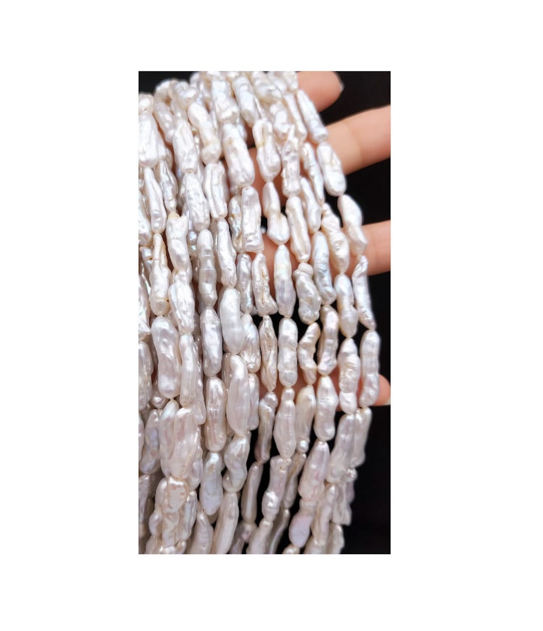 5-7x15-20mm Biwa Pearl, Long Drilled Stick Pearls, Natural White Biwa ...
