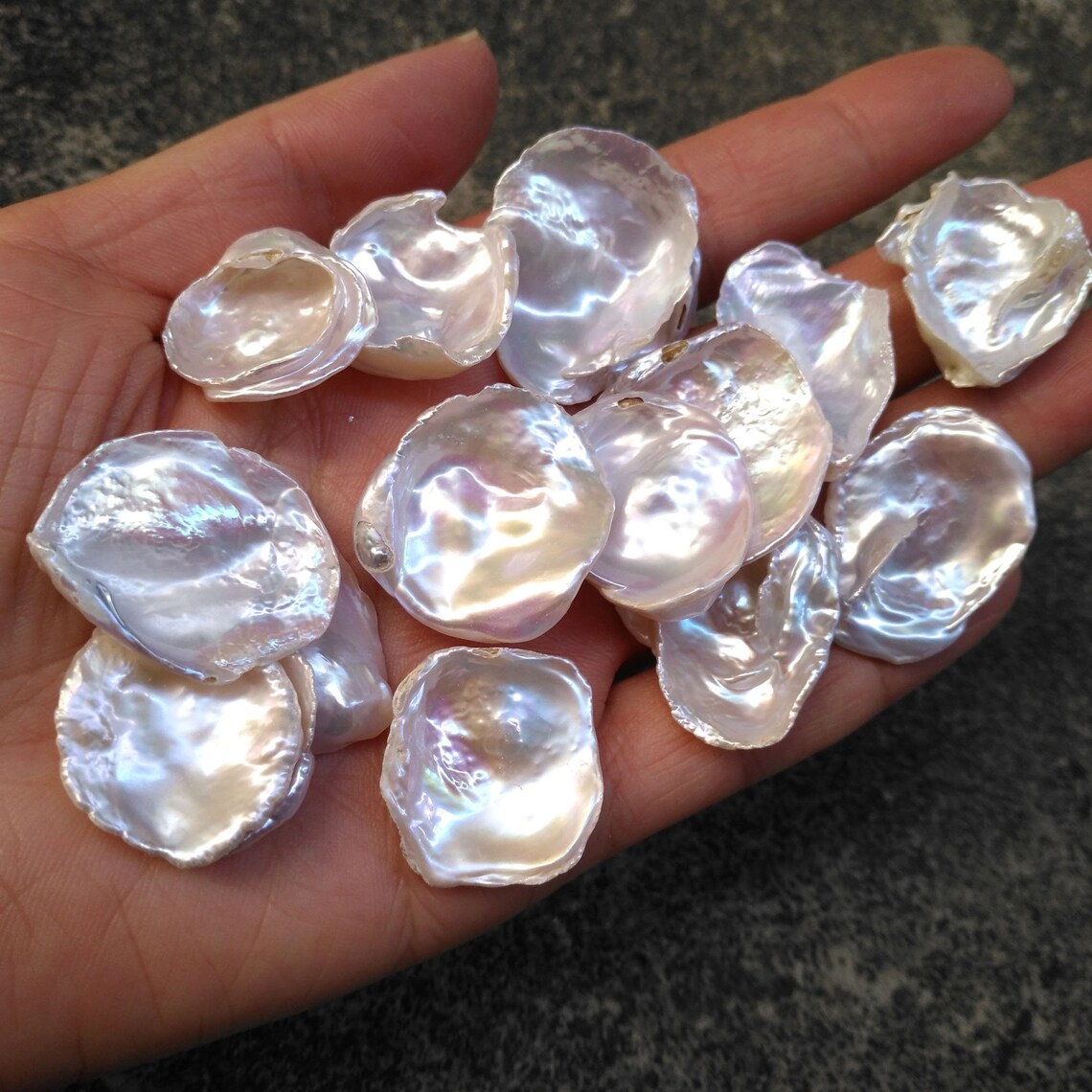 15-20mm Petal Keshi Pearl, Undrilled Cornflake Pearls, White Freshwater ...