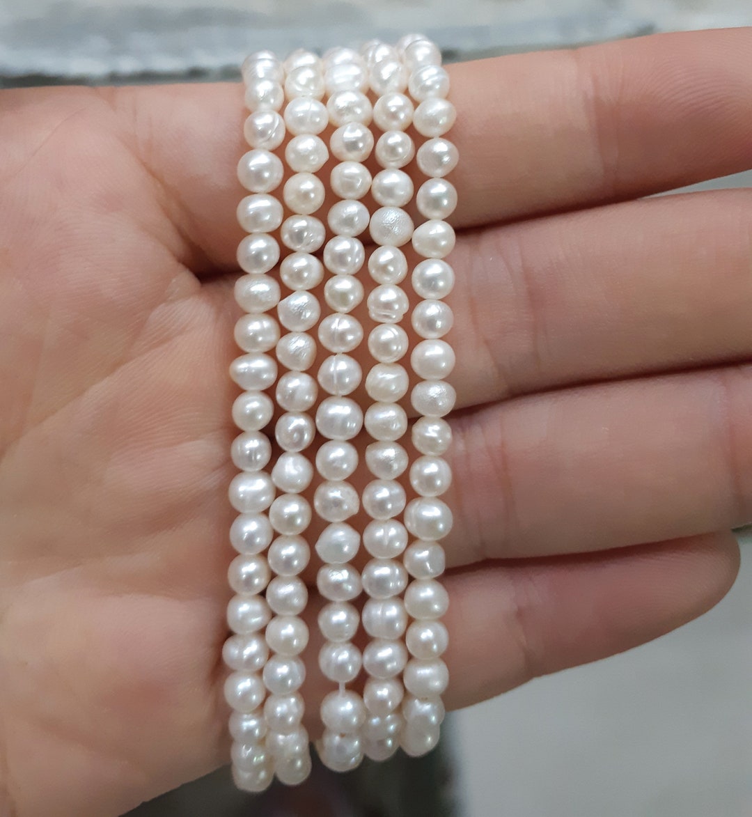 3-4mm Oval Pearls, Natural Pearls, White Freshwater Pearls, Small ...