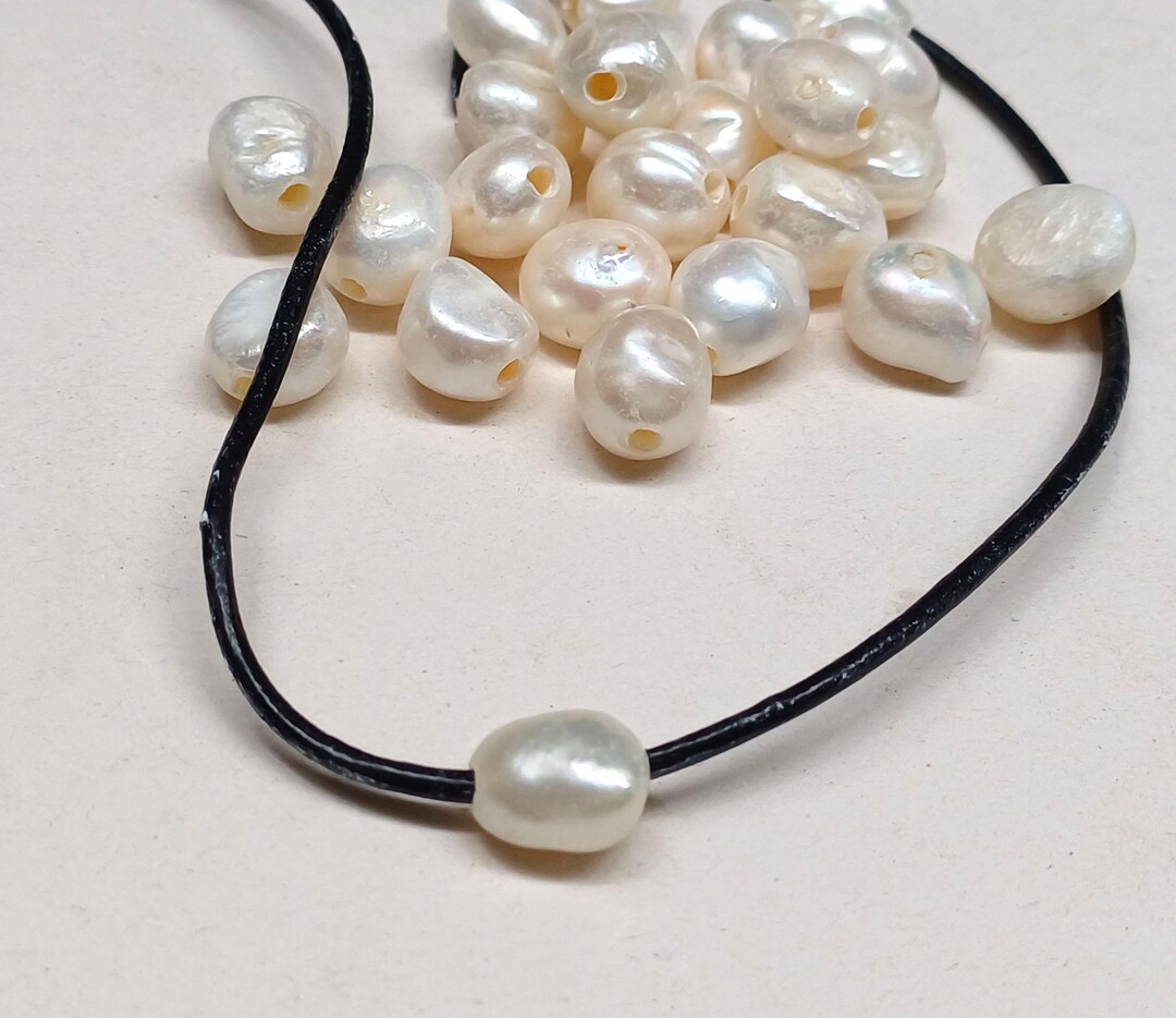 10-11mm Large Hole Pearl, off Round Baroque Freshwater Pearl, White ...