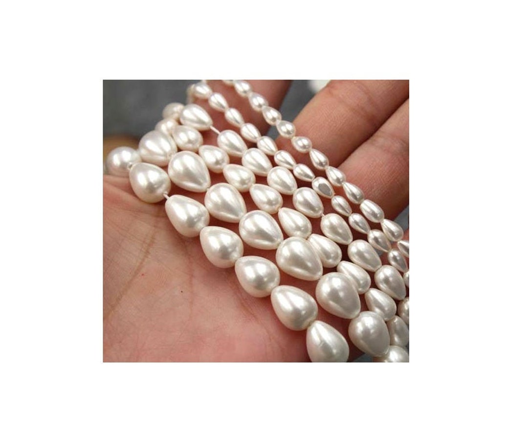 7-12mm Dainty Sea Shell Pearl Teardrop Briolette, Fully Drilled Tiny ...