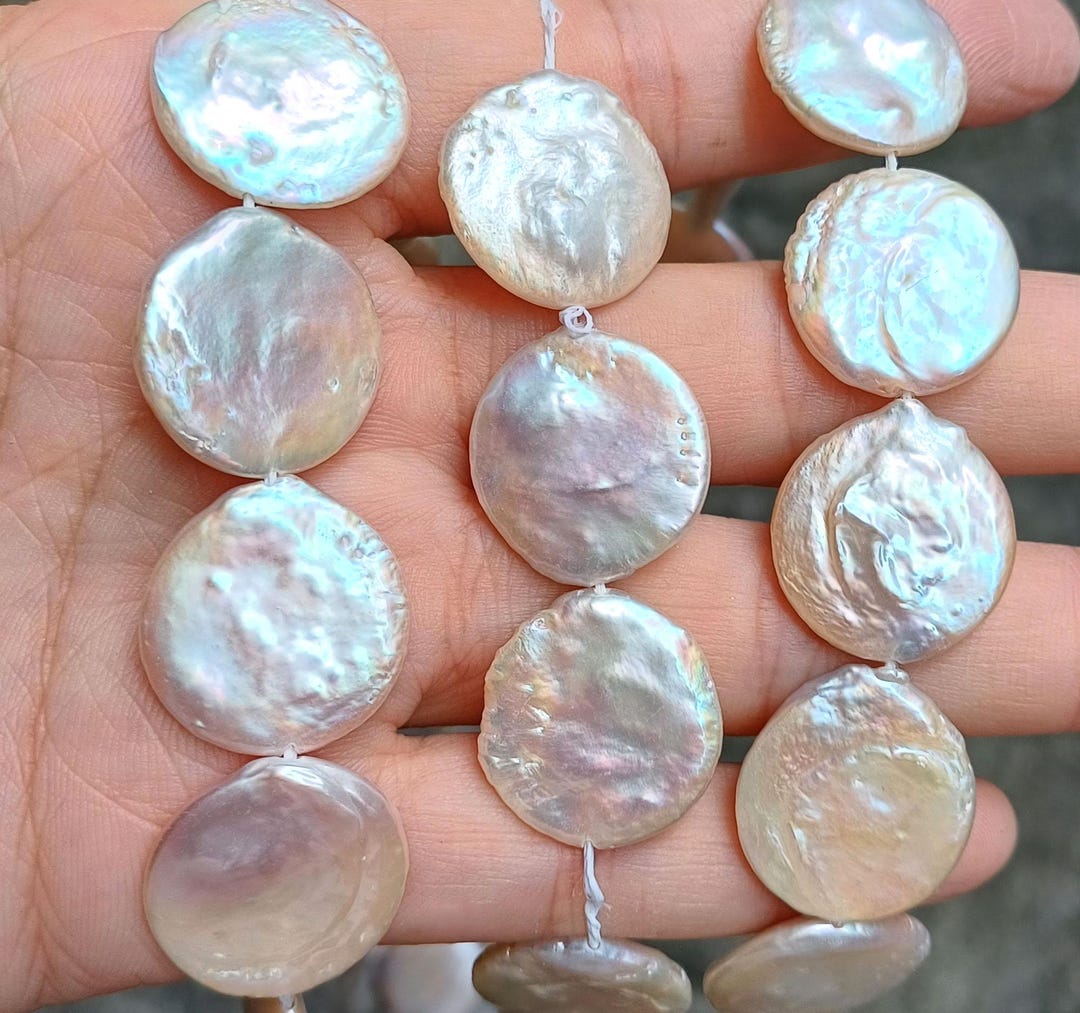 18-20mm Large Round Pearls, Pinkish Flat Big Coin Freshwater Pearl ...