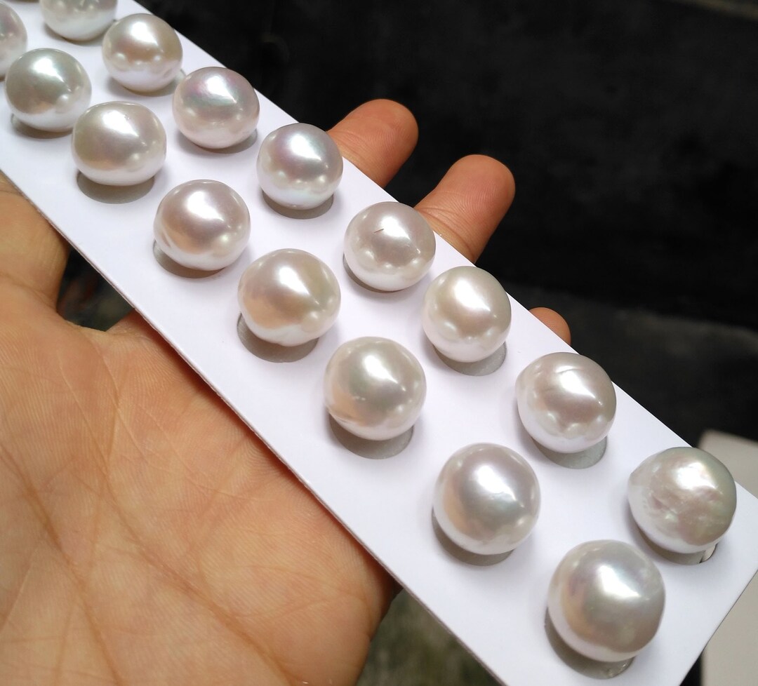 Large Pearl 14-15mm Near Round White Freshwater Pearl, Pair, Natural ...