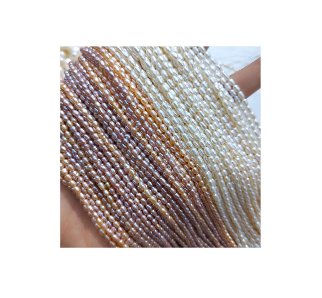 2-2.5mm Tiny Freshwater Rice Pearl, Dainty White Oval Rice Pearl Beads ...