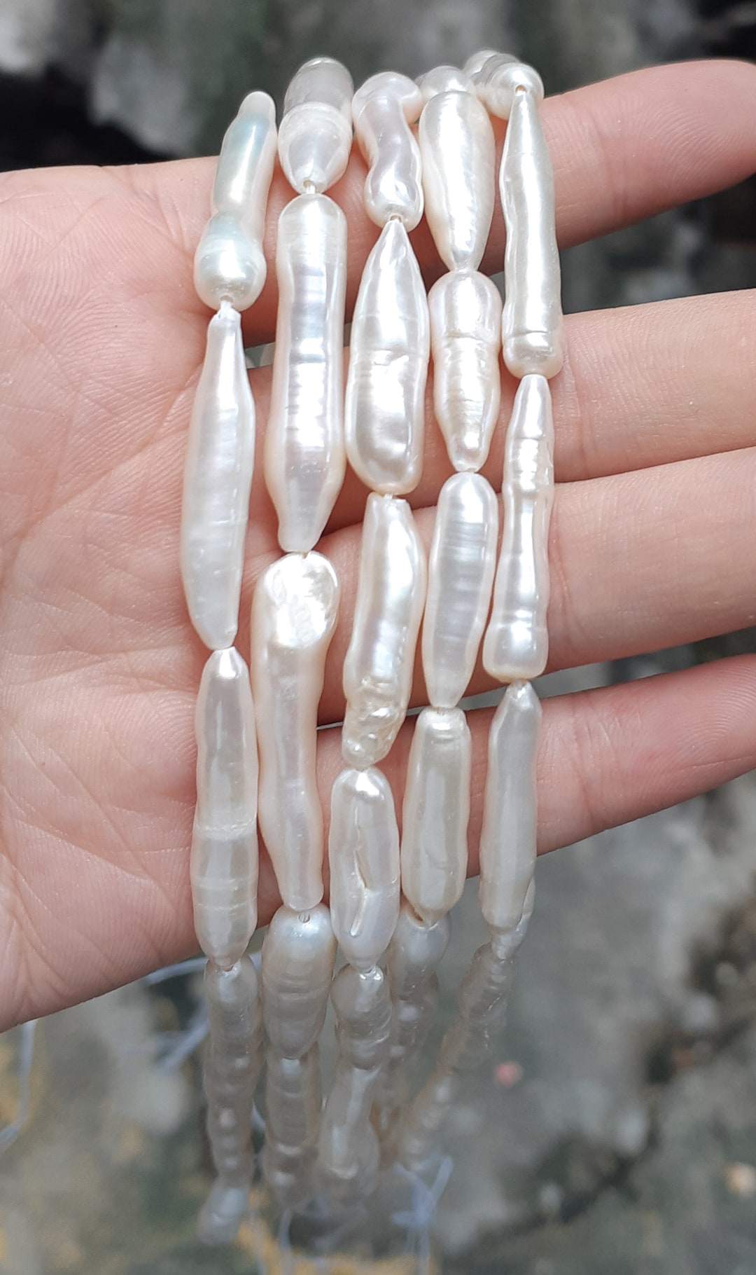 4-9 x10-30mm long bâton perles blancs d’eau douce keshi perle brin, AAA ...