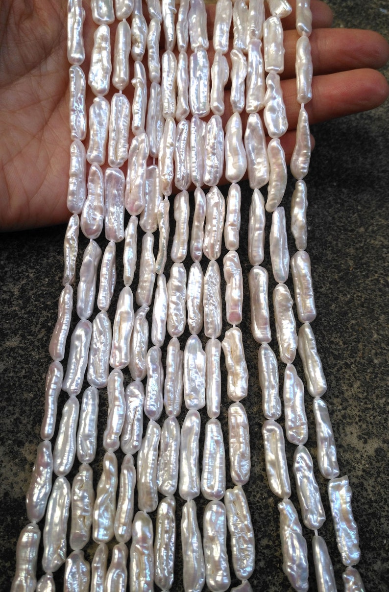 5-7x15-25mm Stick Biwa Pearl- White Freshwater Pearl- Long Stick Pearl ...