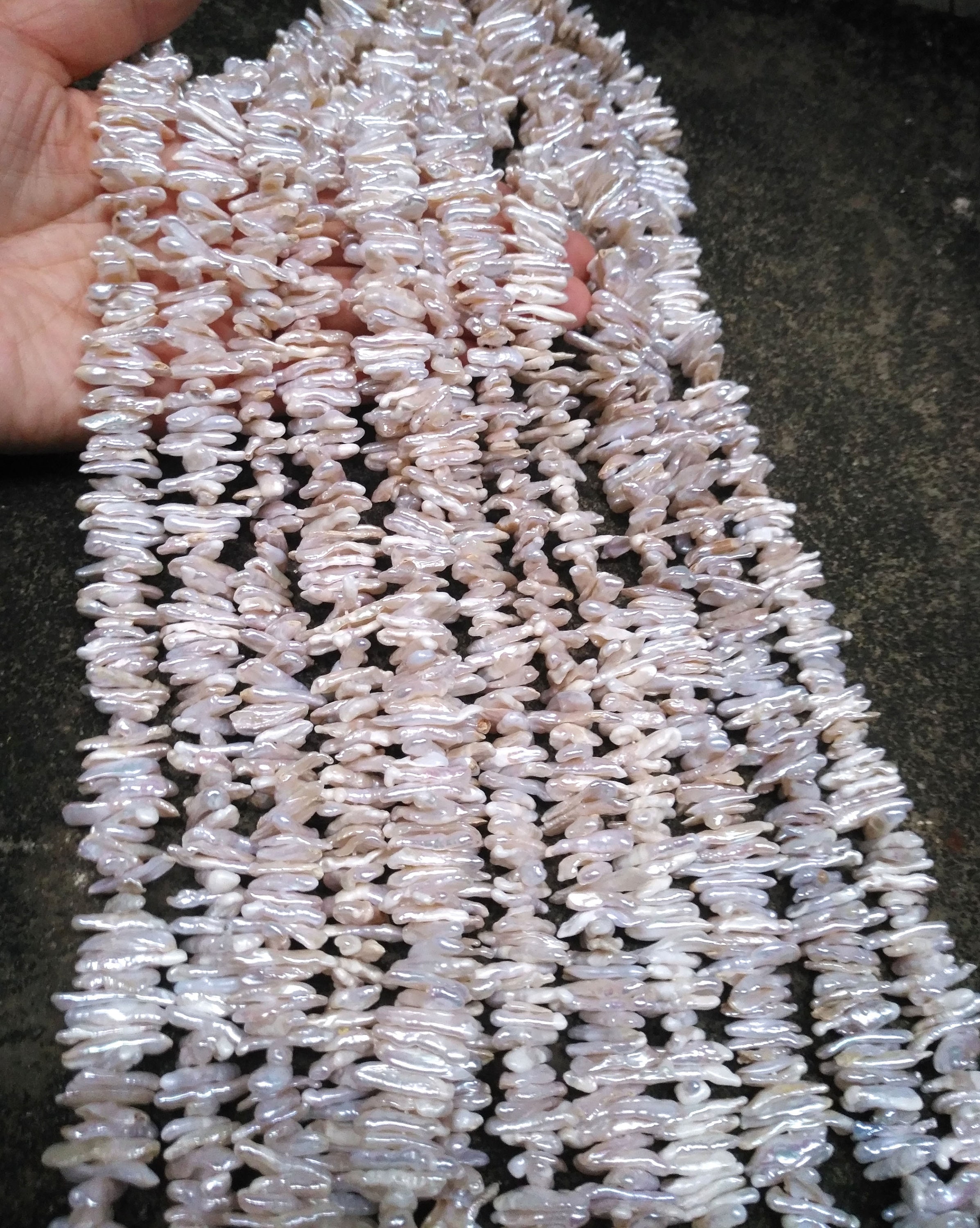 Biwa Pearl, Center Drilled Stick Pearls, White Biwa Freshwater Pearl ...