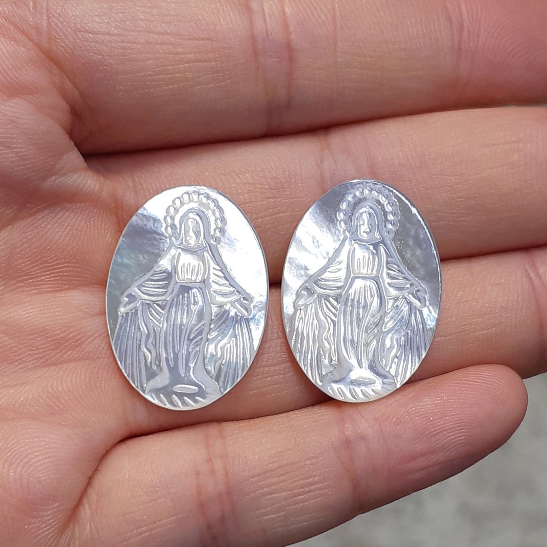 Dainty Virgin Mary Pearl Shell, White Mother of Pearl Religious Blessed ...