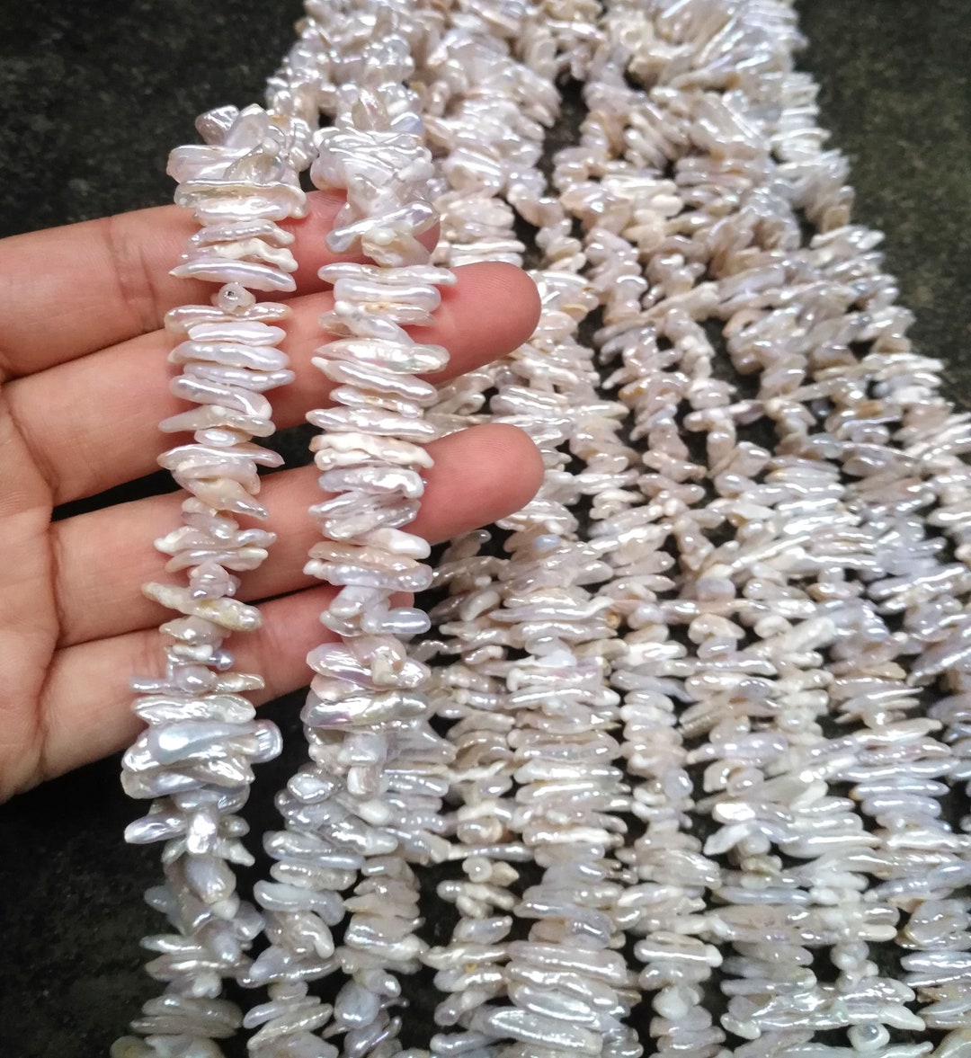 Biwa Pearl, Center Drilled Stick Pearls, White Biwa Freshwater Pearl ...