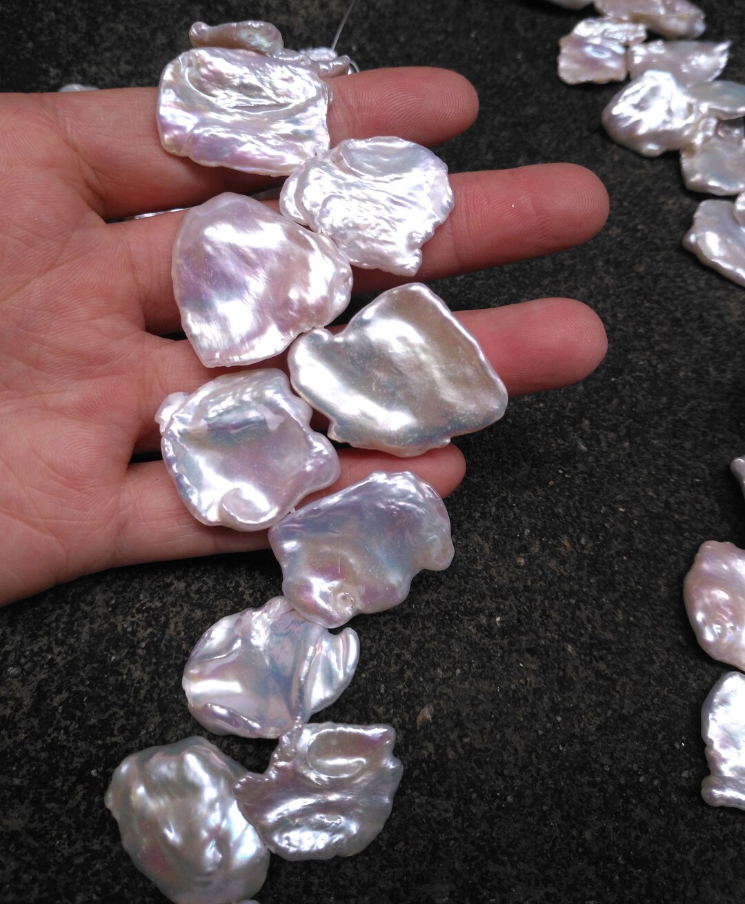 AA+ Large Keshi Corn Flake Pearls, 20-30mm White Petal Pearl, Side ...