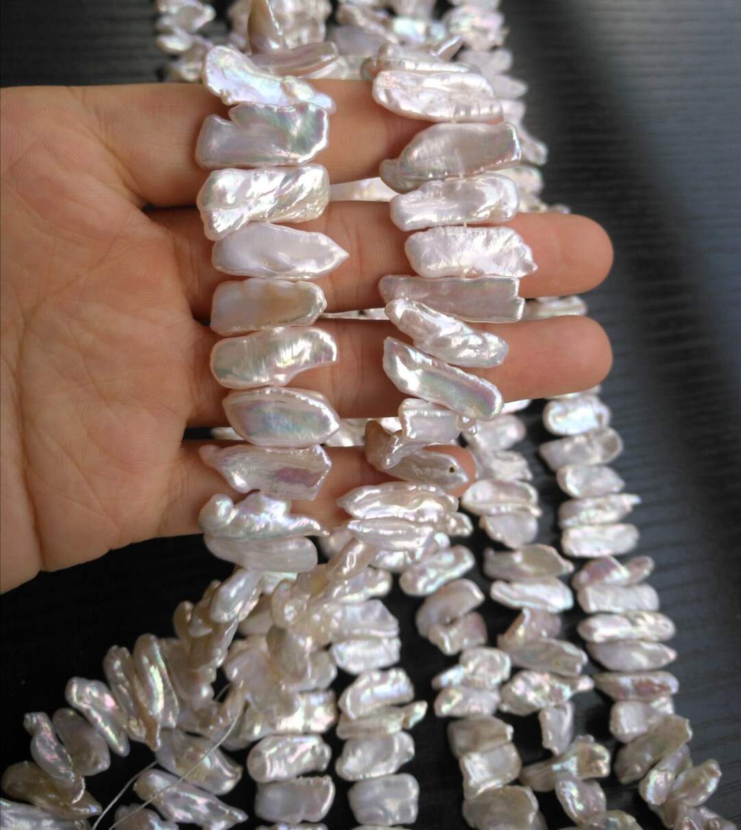 6-9x20-25mm Biwa Pearls,white Natural Irregular Biwa Pearls,freshwater ...
