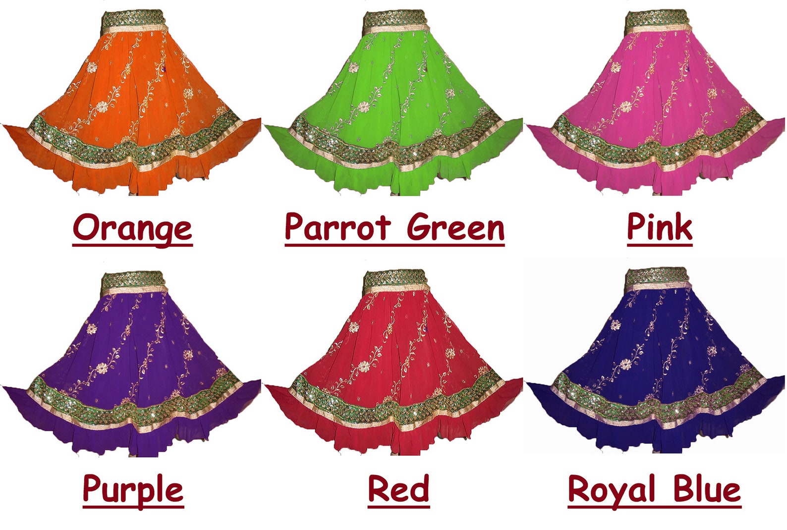 Bollywood Dancing Chimki Work Embroidered Chiffon Skirt Belly | Etsy