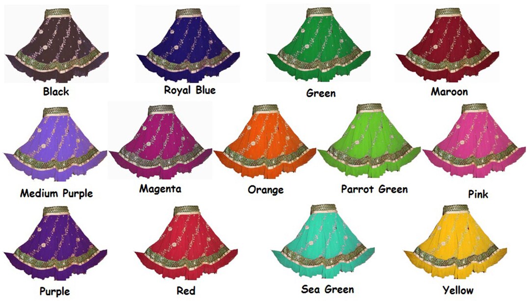 Bollywood Dancing Chimki Work Embroidered Chiffon Skirt Belly Dancing ...