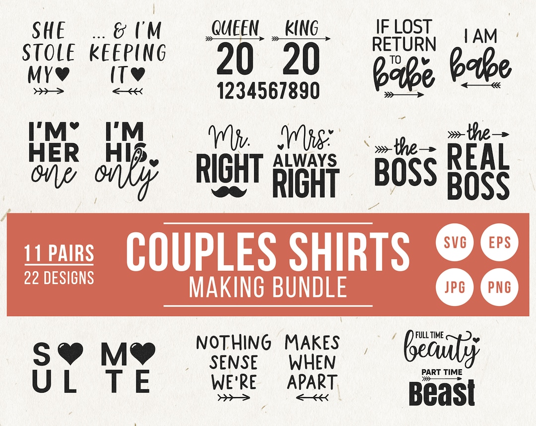 Couples Matching Shirts SVG Bundle, T-shirt Making Svg, Svg for Couple ...
