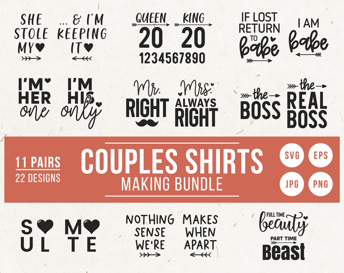 Couples Matching Shirts SVG Bundle T-shirt Making Svg Svg - Etsy