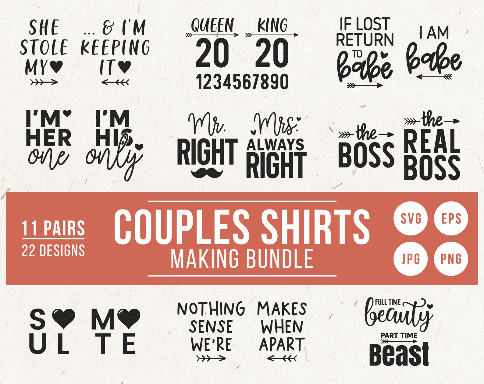 Couples Matching Shirts SVG Bundle T-shirt Making Svg Svg - Etsy