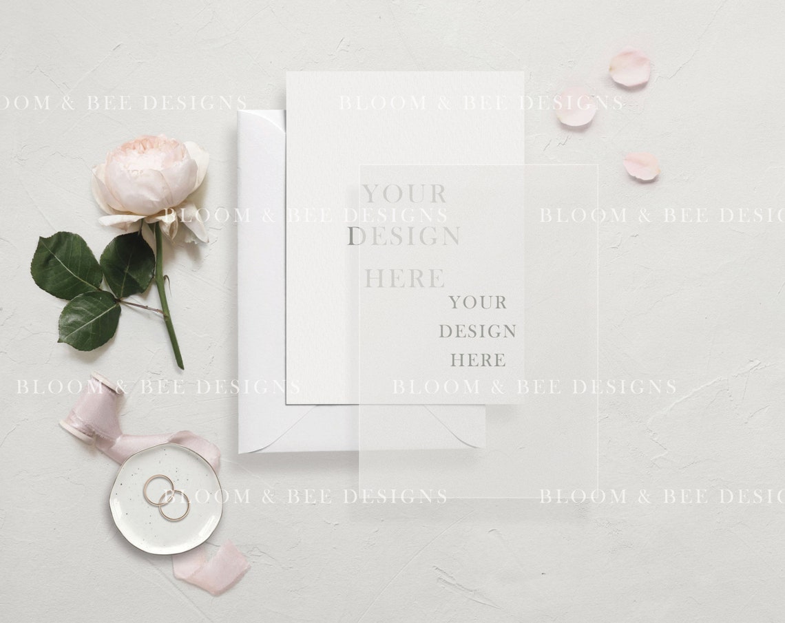 Wedding Invitation Card Mockup With Vellum Paper Overlay | Etsy