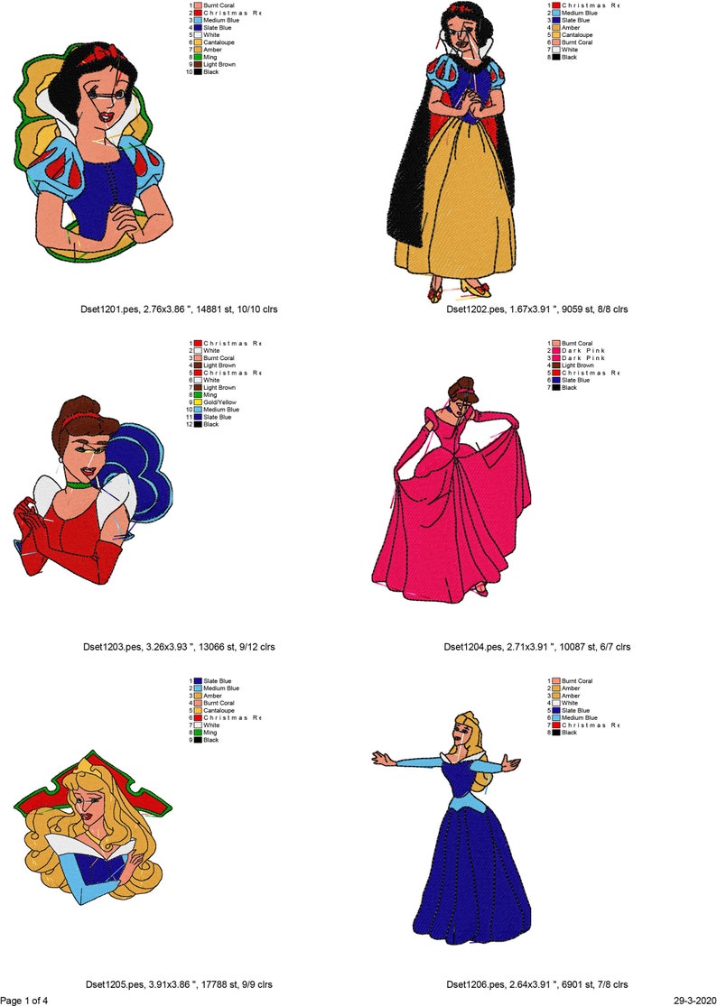 20 modèles disney de broderie de machine de princesse | Etsy
