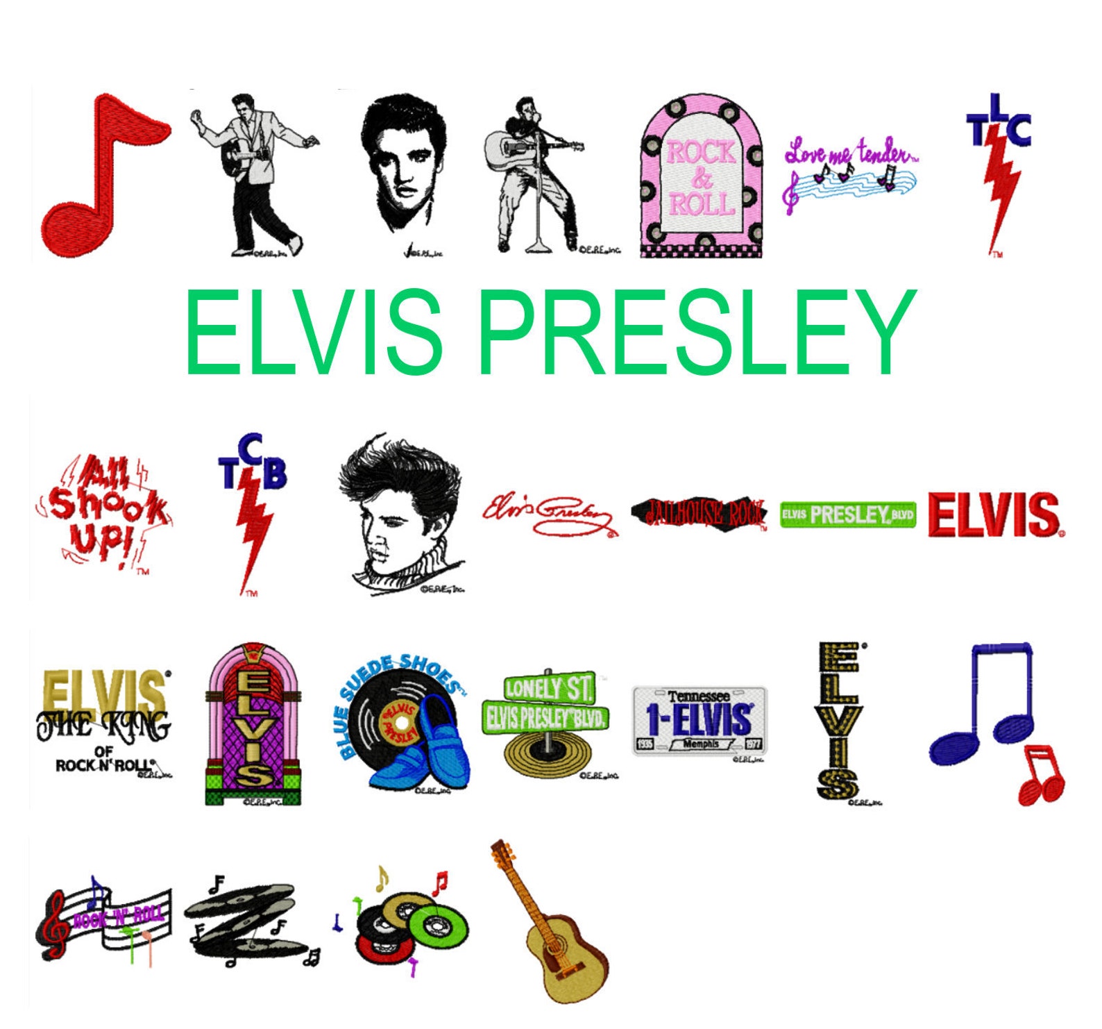 25 Elvis Presley Machine Embroidery Designs, King of Rock N Roll ...