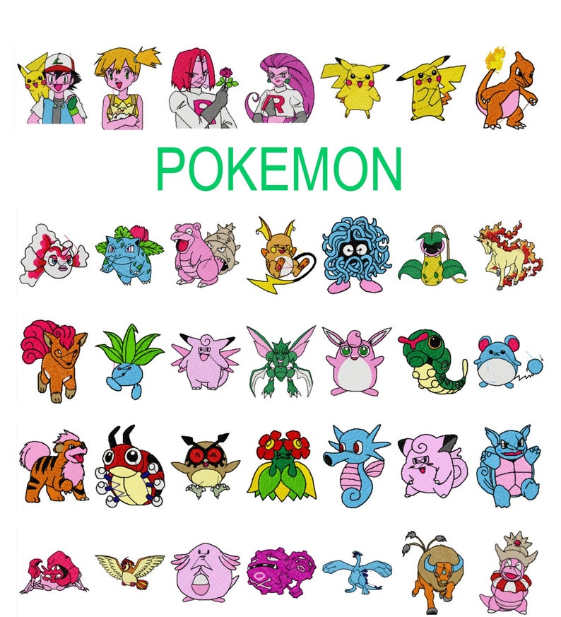 35 motifs de broderie machine Pokémon, broderie pokemon, motif fusée ...