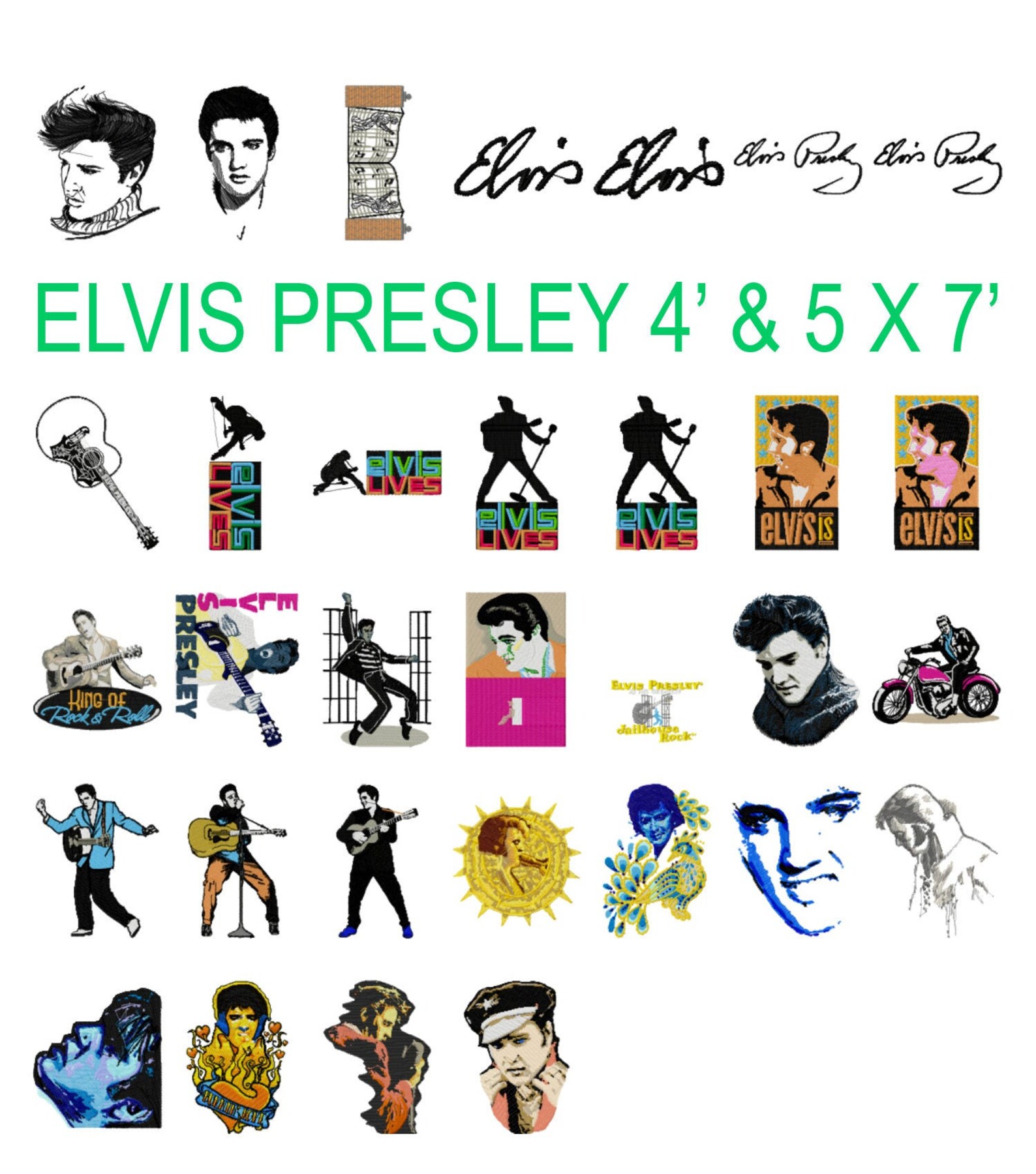 32 Elvis Presley Machine Embroidery Designs King of Rock N - Etsy