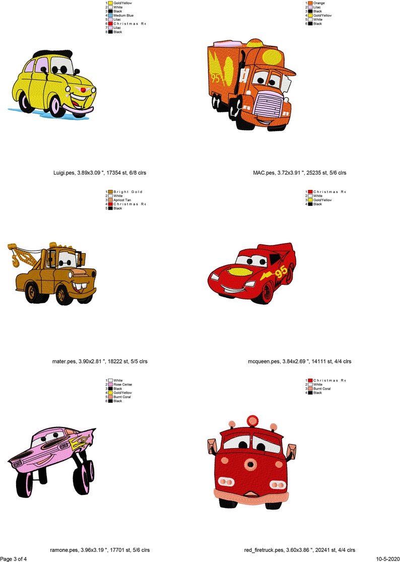 24 Pixar Cars machine embroidery designs disney cars | Etsy