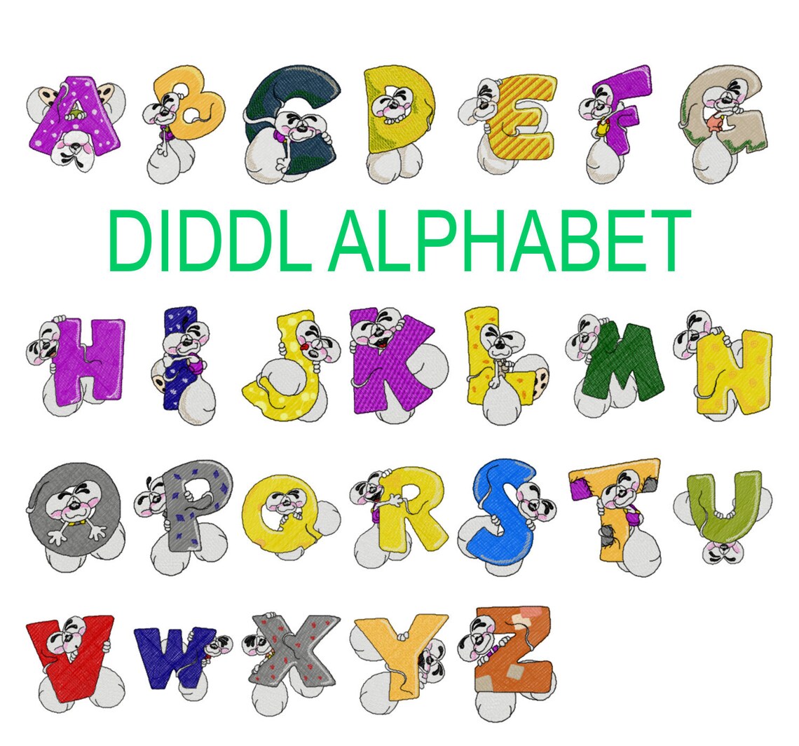 26 Diddl Alphabet Monogram Machine Embroidery Designs Cartoon | Etsy