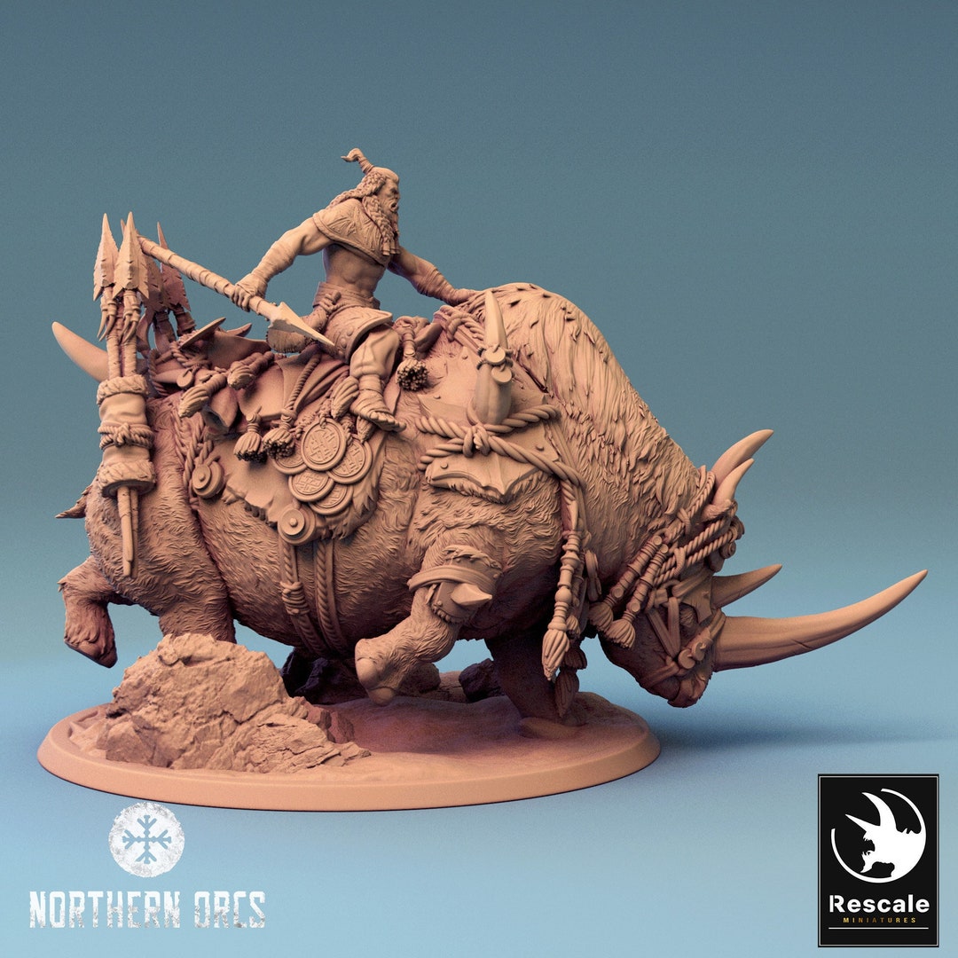 Wooly Rhino With Orc Rider 3d Printed Miniature for Tabletop Rpgs ...