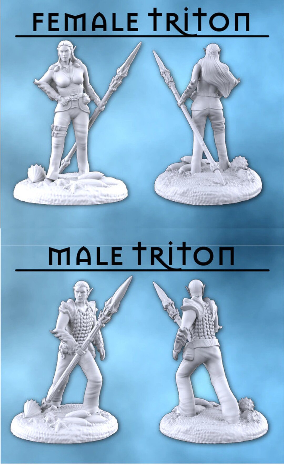 Malefemale Triton 3d Printed Miniatures for Tabletop Rpgsdungeons and ...